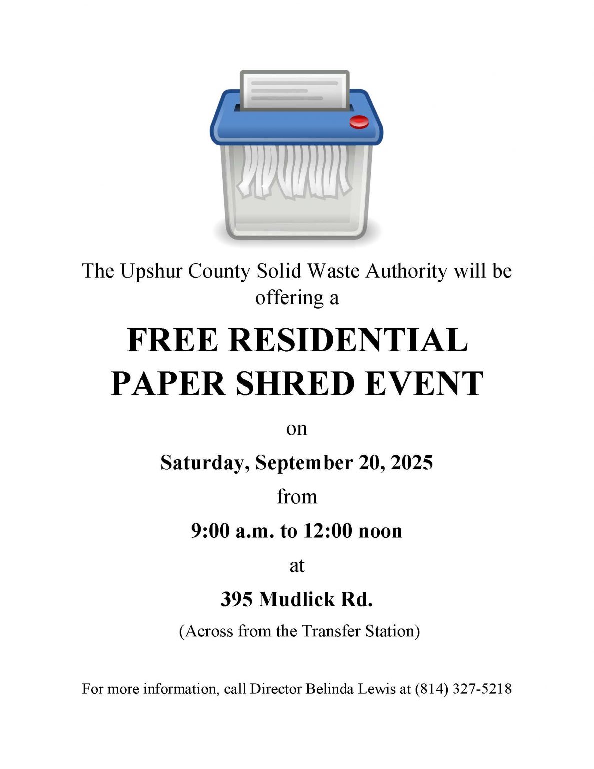 CITY OF BUCKHANNON » Free Paper Shred Event Announced!